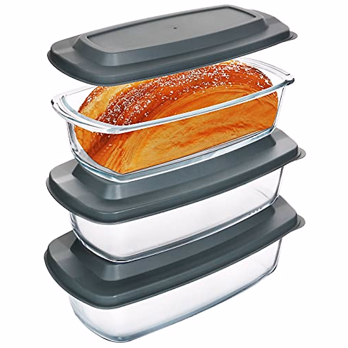 M MCIRCO 6-Piece Glass Loaf Pan with Lids Set, Meatloaf Pan With Airtight Lids, Loaf Pan For Bread, Cake, Pastries, BPA-free, Easy Grip, Fridge-to-Oven (1800ML/1.9Qt/ 7.2 Cups)