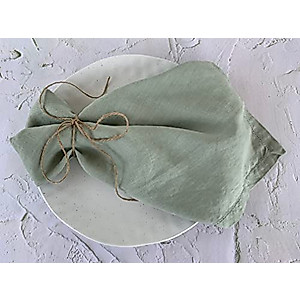 Hemstitched Linen Napkins – 20 Inch x 20 Inch – Stonewashed Pure Linen Cloth Dinner Napkins with Mitered Corners - 100% French Flax – Machine Washable - Set of 4 (Soft Sage Green)
