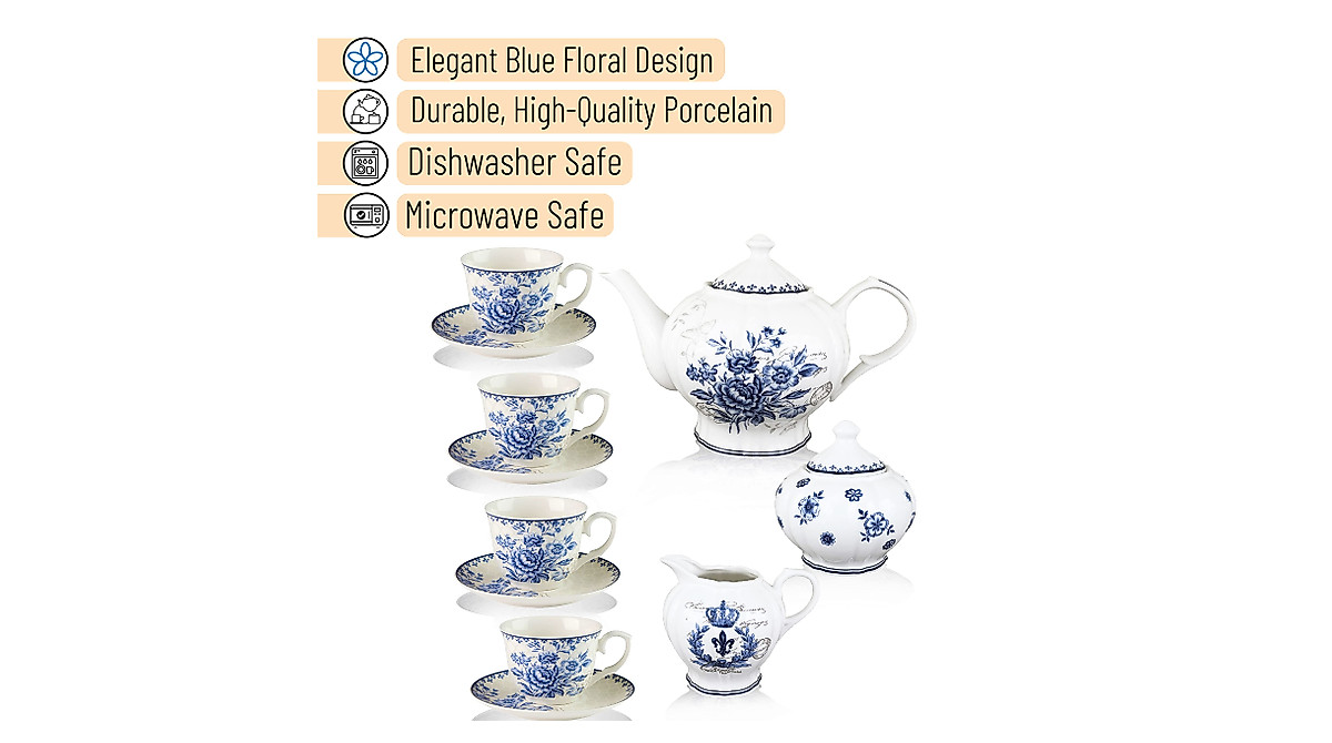 Elegant Blue Dream Tea Set - 11 Piece Porcelain Collection
