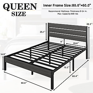 Lifezone Queen Bed Frame with Headboard and Footboard, Metal Queen Bed Frame with Under-Bed Storage, All-Metal Support System, No Box Spring Needed, Easily Assemble, Rustic Grey