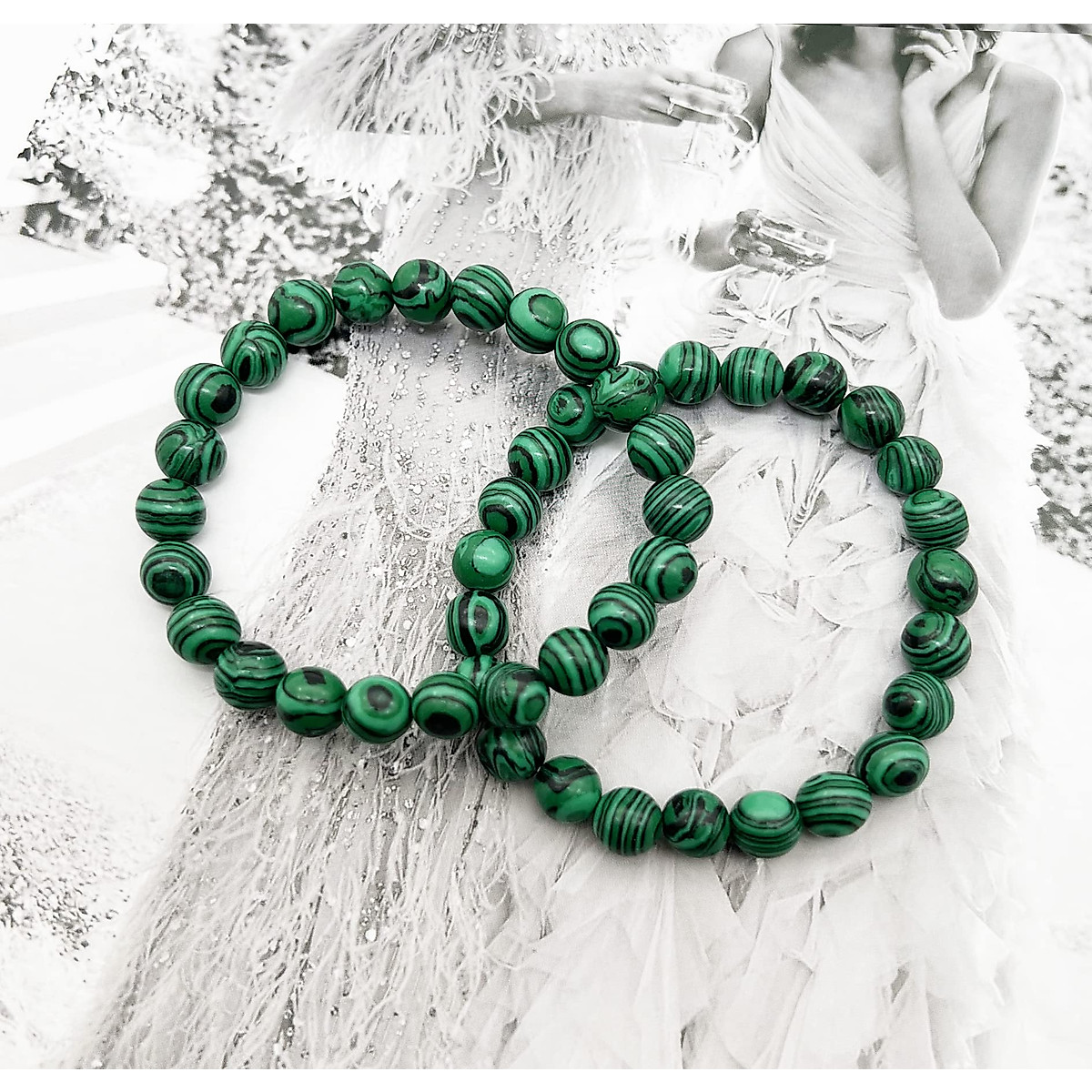 YOOESTORES82 Malachite Bracelet Set,Handmade Gemstone Beaded Stretch Bracelets for Women Men Yoga Bracelet Stone Crystal Beads Bracelets (A)
