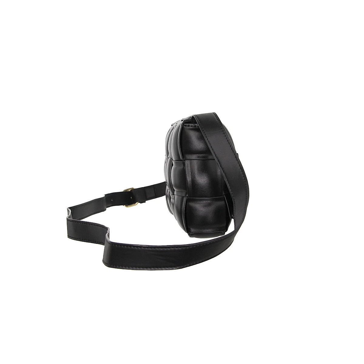 Olivia Miller Women Quilted Woven Black Faux Vegan Leather Front Flap Cassette Crossbody Shoulder Bag Adjustable Shoulder Strap Chic Square Designer Casual Purse Handbag