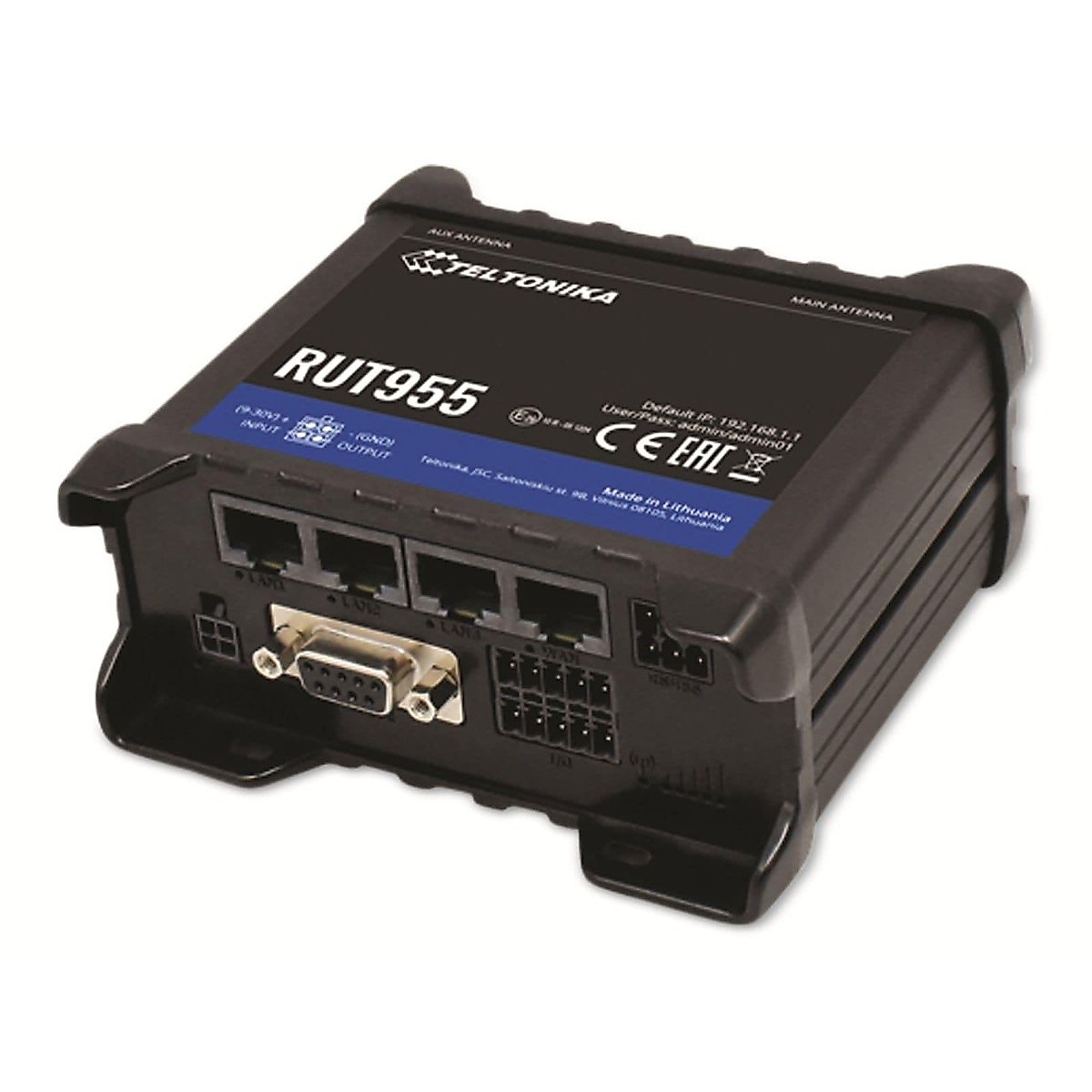 Teltonika W03660 Model RUT955 4G/LTE Router, Dual Sim, Global Navigation Satellite System, Compatible with Teltonika Remote Management System; For use with AT&T, Verizon, and T-mobile