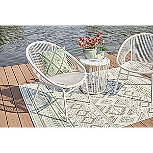 Signature Design by Ashley Mandarin Cape Casual All-weather Resin Wicker Outdoor Chairs with Table Set, Set of 3, White