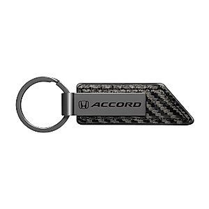 iPick Image Compatible with Honda Accord Gunmetal Black Gray Metal Plate Carbon Fiber Texture Leather Key Chain