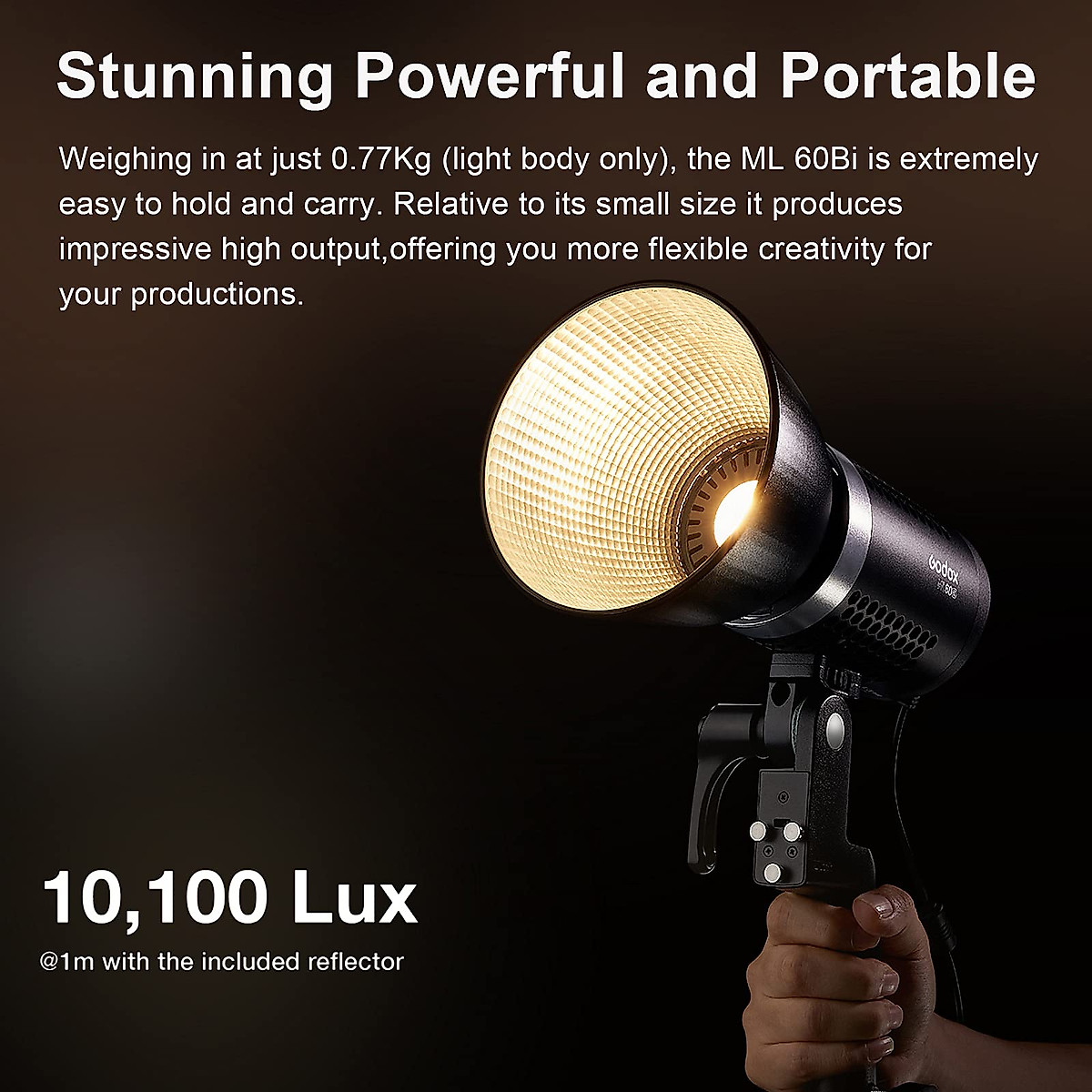 Godox ML60Bi Bi-Color 60W LED Video Light, 2800K-6500K Color Temperature, CRI 96+ TLCI 97+, 10100Lux@1m with Reflector, 7 FX Effects, Slient Mode, Multiple Control Methods,W/Cleaning Cloth