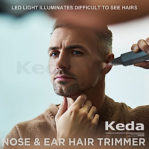 KEDA Products Water Resistant Stainless Steel Nose and Ear Hair Trimmer with LED Light