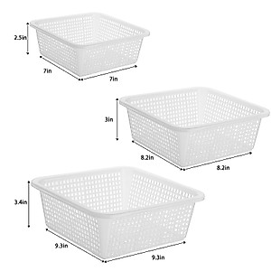 ZENFUN 24 Pieces Plastic White Storage Baskets, 3 Sizes Stackable Storage Bins Container Stationery, Small Tools, Cleaning Products, Space Saving