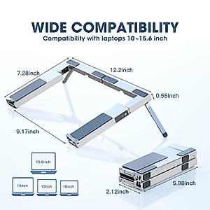DUVOSS Aluminum Laptop Stand, Adjustable Laptop Riser with Wireless Speakers, Bluetooth V5.0, Ergonomic Computer Notebook Elevator Stand for MacBook Air Pro, Dell More 10-15.6” Laptops, Silver