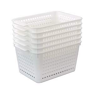 Fiazony 6-Pack White Plastic Storage Basket, Office Storage Baskets