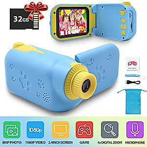 Acelane Kids Camera Digital Video Camera Recorder Mini Camcorder with 1080P 2.4 inch Screen, 32GB SD Card, Rechargeable, Birthday Christmas Holiday Party Gift Toy for Toddler Boys Girls Age 3+, Blue