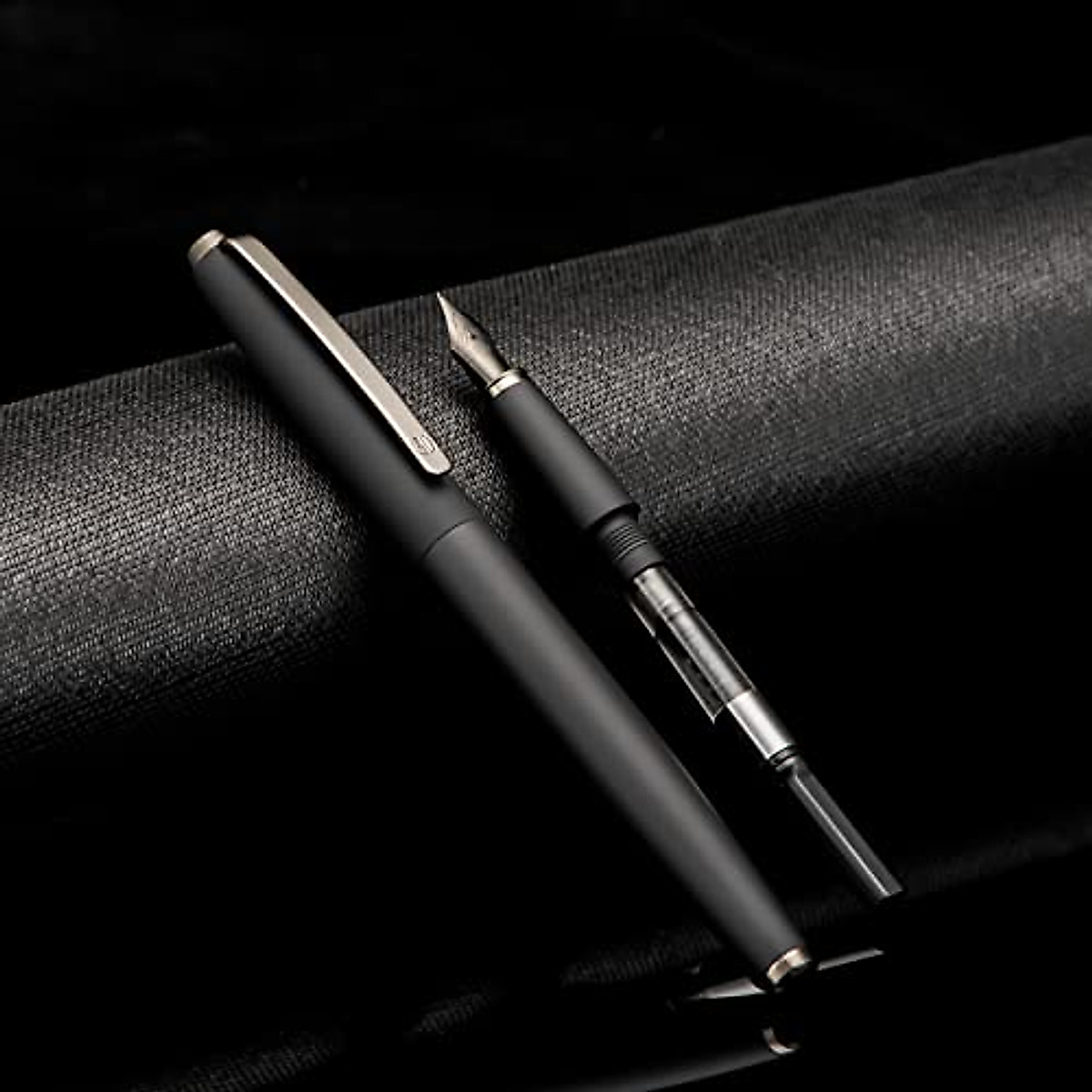 Hongdian 517D Matte Black Fountain Pen Extra Fine Nib, Warrior Series, Classic Design with Converter and Metal Box