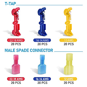 TICONN 120Pcs T Tap Wire Connectors, T Wire Quick Splice Connector, T Connectors for Wiring with Storage Case (120Pcs)