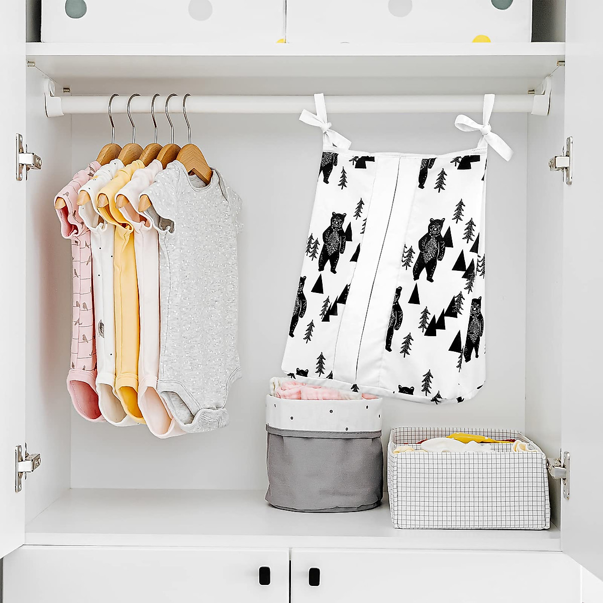 TANOFAR Diaper Organizer Stackers & Lounger Cover, Snugly Fit Infant Lounger for Baby, 2pcs Baby Nursery Diaper Stacker Caddy Organizer, Bear