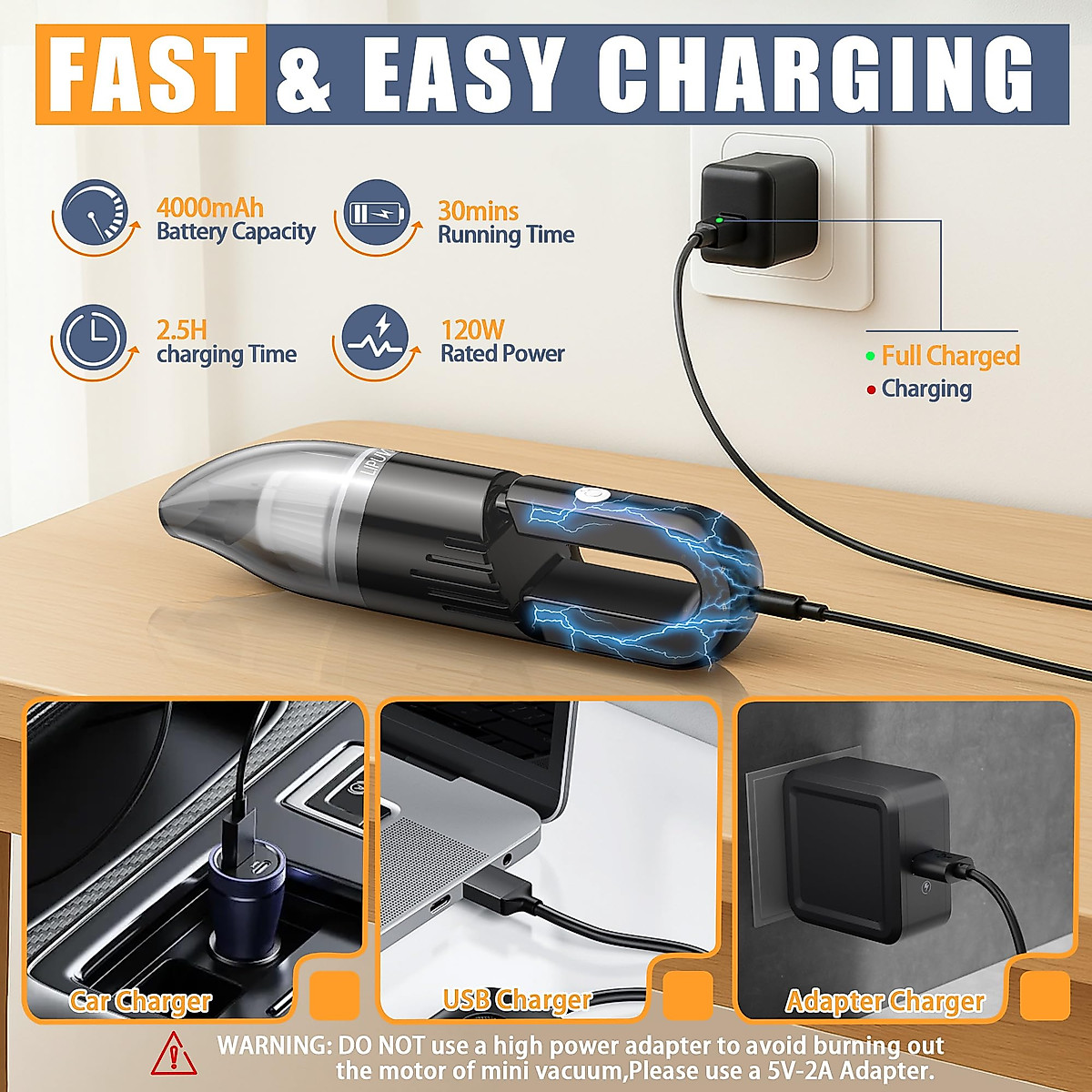 LIPUWS Mini Protable Car Vacuum Cordless,Handheld Vacuum for Quick Cleaning, Hand held vacuuming, Dust Buster Cordless Rechargeable for Car Home and Office