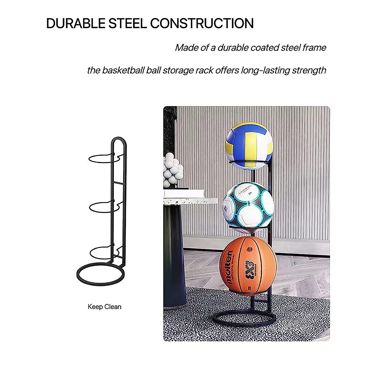 APLRIC Basketball Ball Storage Rack, 3 Tier Cube Ball Storage Holder, Garage Sports Organizer,Indoor Removable Vertical Display Stand for Basketball Football Volleyball