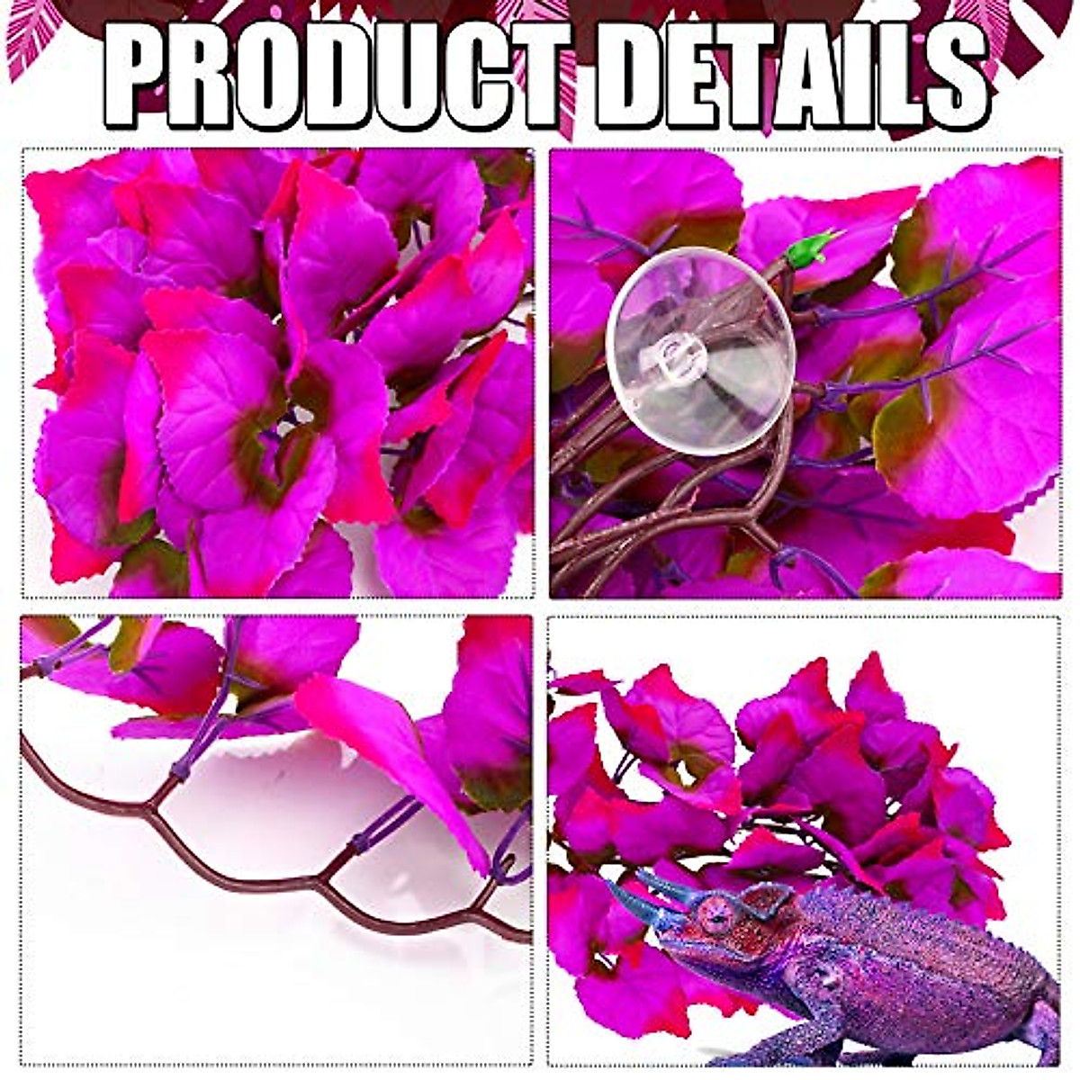 6 Pieces Reptile Plants Artificial Reptiles Terrarium Leaves Plastic Hanging Terrarium Plants Plastic Reptile Habitats Plant Decorations with Suction Cups for Hermit Crab Lizards Geckos Snake