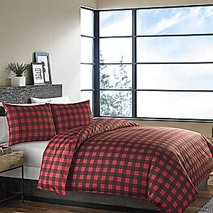 Eddie Bauer - Queen Duvet Cover Set, Cotton Reversible Bedding, Buffalo Plaid Home Decor for All Seasons (Red/Black, Queen)