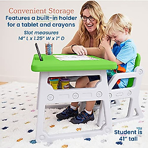 ECR4Kids Toddler Plus Desk and Chair, Kids Furniture, Grassy Green/Light Grey