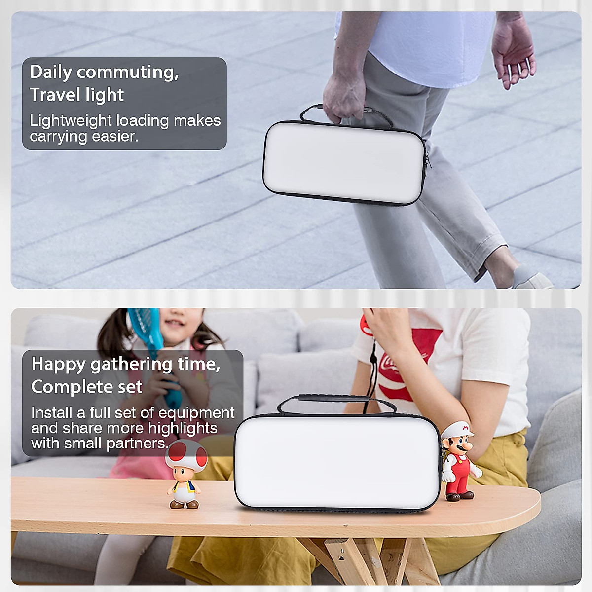 DLseego Carrying Case Design for Switch/Switch OLED Model, Shockproof Hard Shell Protective Travel Bag 10 Game Card Slots for Switch Console Joy-Con & Accessories with 6 Thumb Grip Caps – White