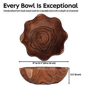 Curawood Teak Root Bowl for Distinctive Decor - Authentic Artisan Handcrafted Wooden Bowls for Food - Wooden Decorative Bowl for Tabletop Display - Serving Wooden Fruit Bowl for Kitchen Counter - 12"
