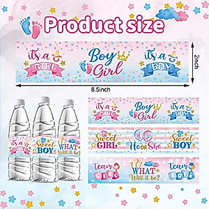 39 Pieces Baby Gender Reveal Water Bottle Labels Gender Reveal Party Favors Baby Shower Water Bottle Stickers Wrappers Waterproof He or She Baby Shower Labels for Baby Gender Reveal Party Decoration