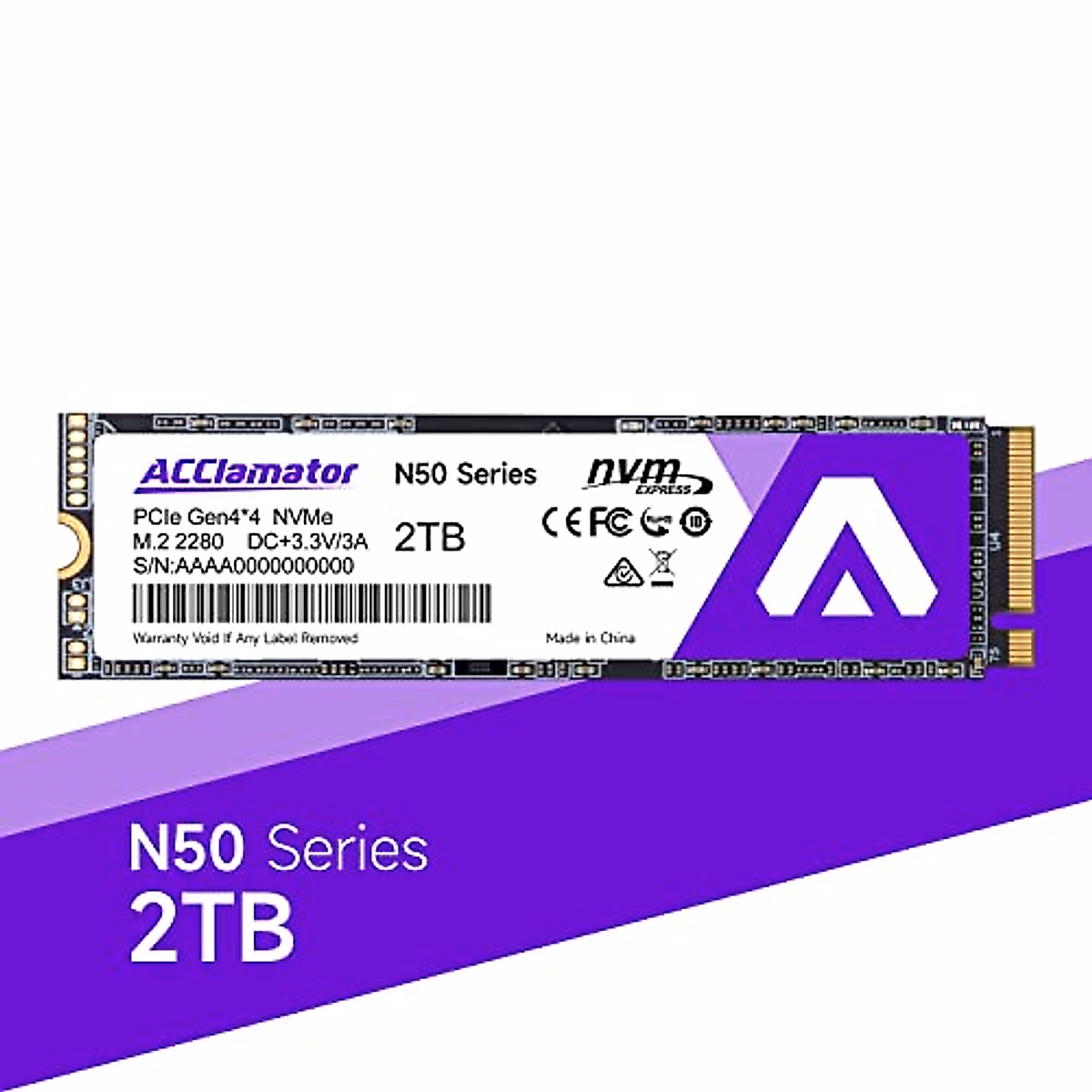 Acclamator 2TB PCIe 4x4 NVMe Solid State Drive Compatible with PS5 Read 5000 MB/s M.2 2280 3D NAND TLC N50
