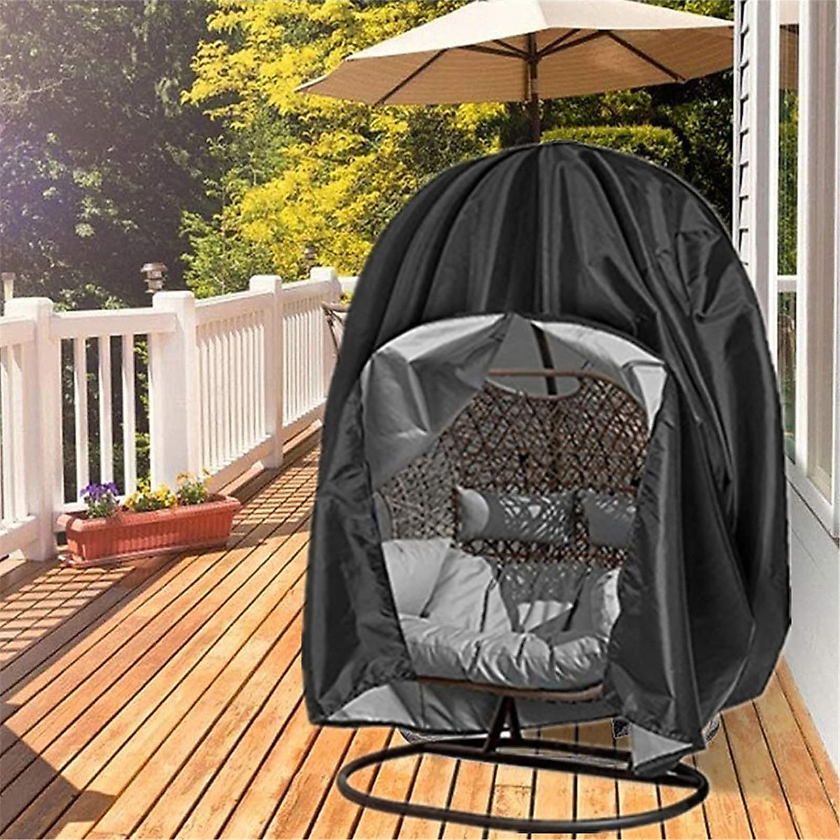 ASkinds Patio Hanging Egg Chair Covers with Zipper, Durable Double Wicker Egg Swing Chair Covers 91" Hx80 D Waterproof Resisatnt Outdoor Garden Chair Cover, Windproof Hanging Chair Cover(Black)