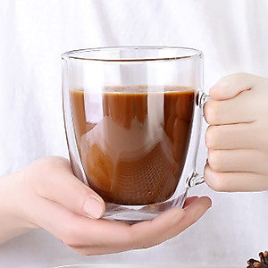 CNGLASS Large Double Wall Glass Coffee Mug 17 oz,Insulated Glass Coffee Cups with Handle,Set of 2