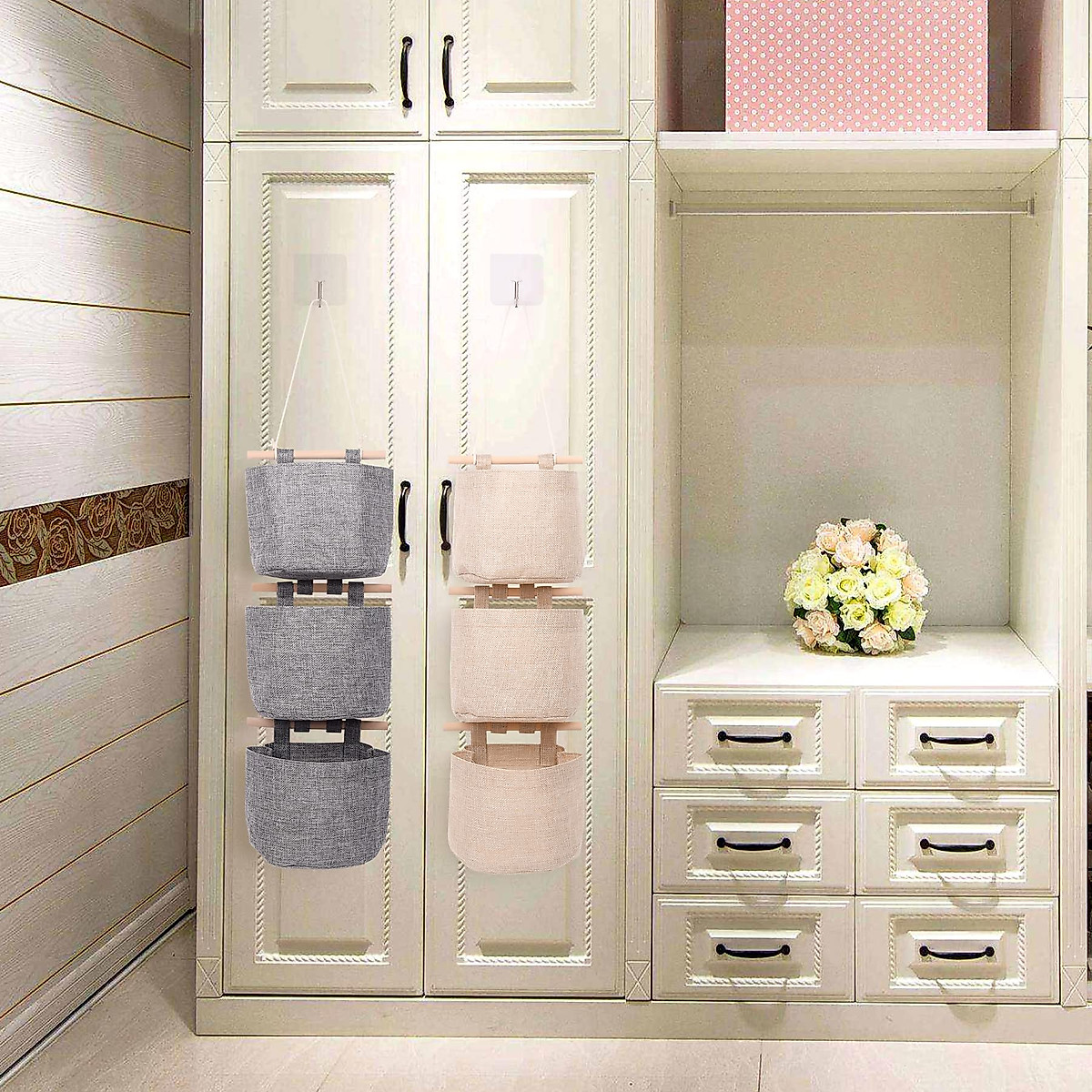 2 Pack Wall Hanging Storage Bag , with 6 Pockets Multi-Function Storage PINK