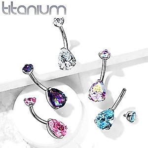 Covet Jewelry Titanium Internally Threaded Top Prong Set Pear CZ Belly Button Navel Rings (Aurora Borealis)