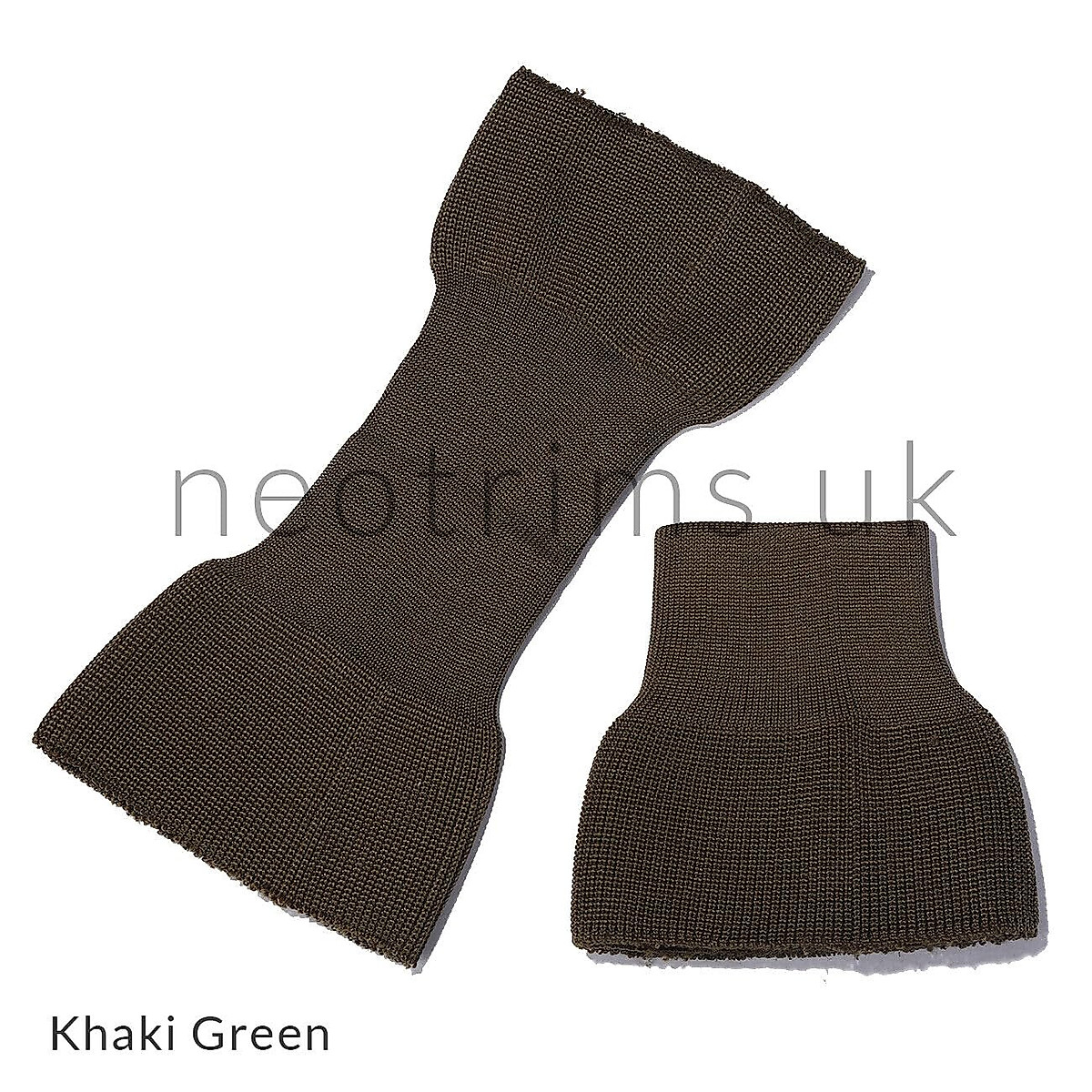 Rib Knit Cuff Pair for Replacement Repair Cuffing Old Jackets Bombers. No Side Seams, Seamless Tubular Ribbing Fabric. Also for para Jackets and Denison Smock, Neotrims (Khaki Green, 2 Pieces)