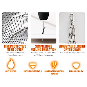 Outdoor Heater, 1500W Hanging Patio heaters, Ceiling Mounted Heater for Balcony, Halogen Heaters for Courtyard, 3S Fast Heating, IP24 Waterproof, Rated 2 Power Levels, for Outdoor, Great Room, Garage.