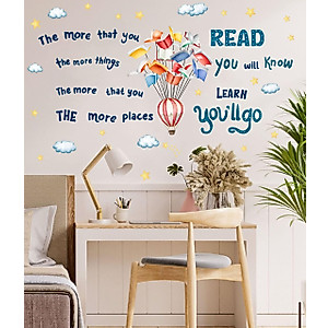 YIMEHDAN Reading Book Wall Decal,The More That You Read The More Things You Will Know Inspirational Quote Vinyl Wall Stickers, Removable Educational Reading Artwork for Classroom Office Library Decor