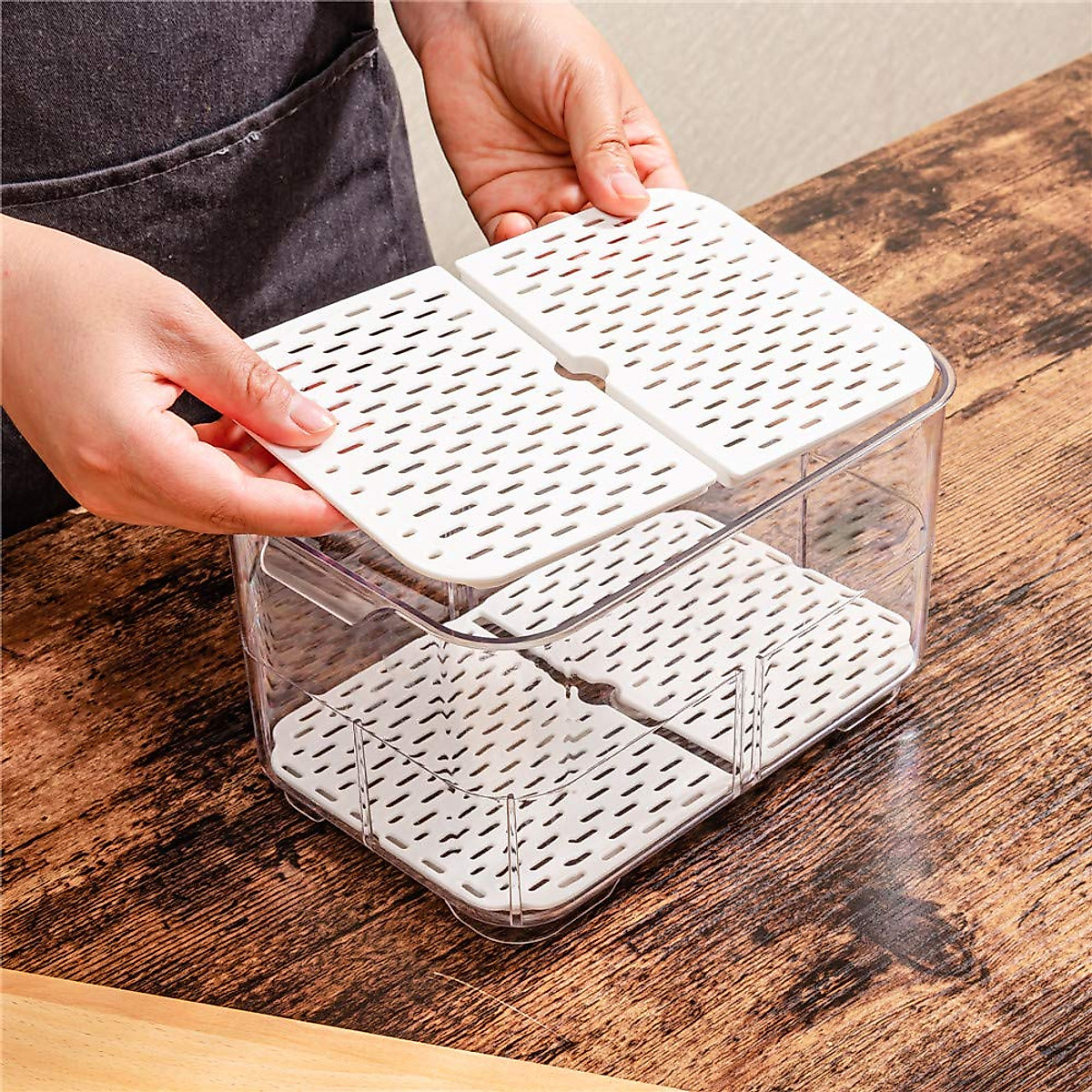 SANNO Vegetable Fruit Storage Containers, Refrigerator Storage Containers Fresh Produce Saver with Lids and Vents,Stackable Salad Lettuce Keeper for Refrigerator,BPA-free Stay Fresh Containers Bin