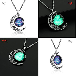 Lcbulu Galaxy Crescent Moon Pendant Necklaces Jewelry for Women18''