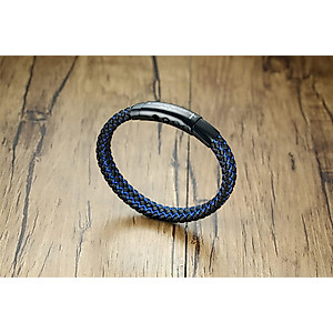 MEALGUET Be still and know that I am God. Psalm 46:10 Bible Verse Religious Bracelets Christian Cross Scripture Engraved 2-tone Black Blue Braided Leather Bracelet for Men