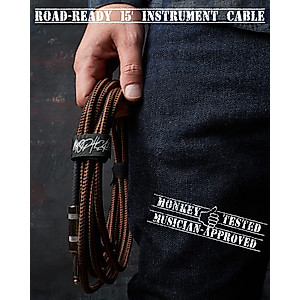 Mophead 15-Foot Guitar Instrument Cable - 1/4 Inch TS to 1/4 Inch TS Pro Grade Double Insulated Tweed Braided for Electric Guitar, Bass, Amp, Keyboard (Brown and Black)