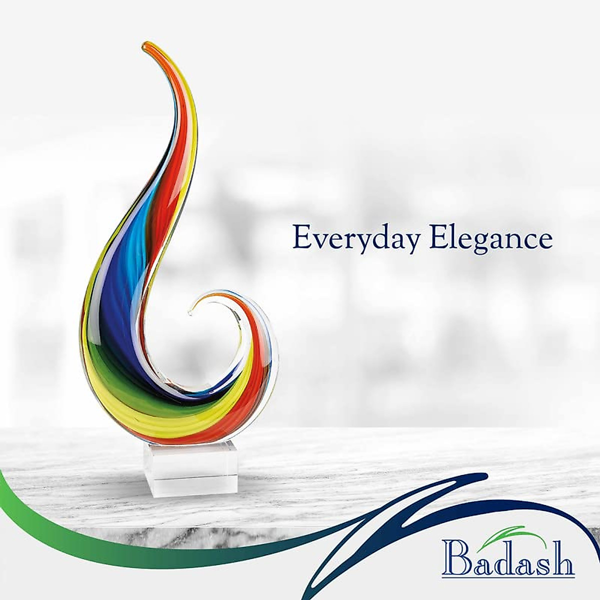 Badash Rainbow Note Murano-Style Glass Sculpture - Home Decor Glass Art - 16" Tall Mouth-Blown Glass Decor on Crystal Base - Contemporary Home Decor Accent Piece