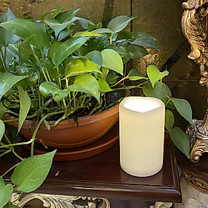 CANDLE CHOICE Waterproof Outdoor Battery Operated Flameless Candle Remote Timer Large Tall White Plastic Realistic Flickering Electric LED Pillar Lantern Garden Wedding Christmas Decorations 4”Dx6”H