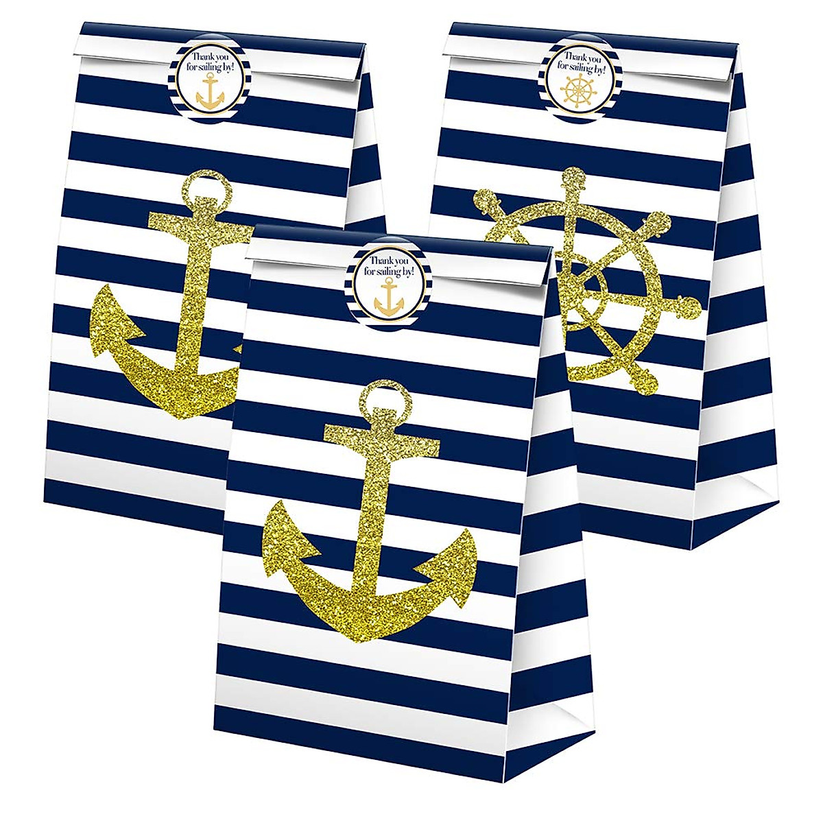 SamPartyShop Nautical Goodie Bags - 24 Pcs Nautical Party Favors Candy Bags with Stickers, Nautical Goody Gift Treat Bags Nautical Themed Birthday Party Supplies