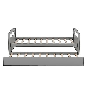 Harper & Bright Designs Twin Daybed with Trundle, Solid Wood Bed Twin Size Bed Sofa Platform Bed Frame, No Box Spring Needed (Twin Size, Gray)