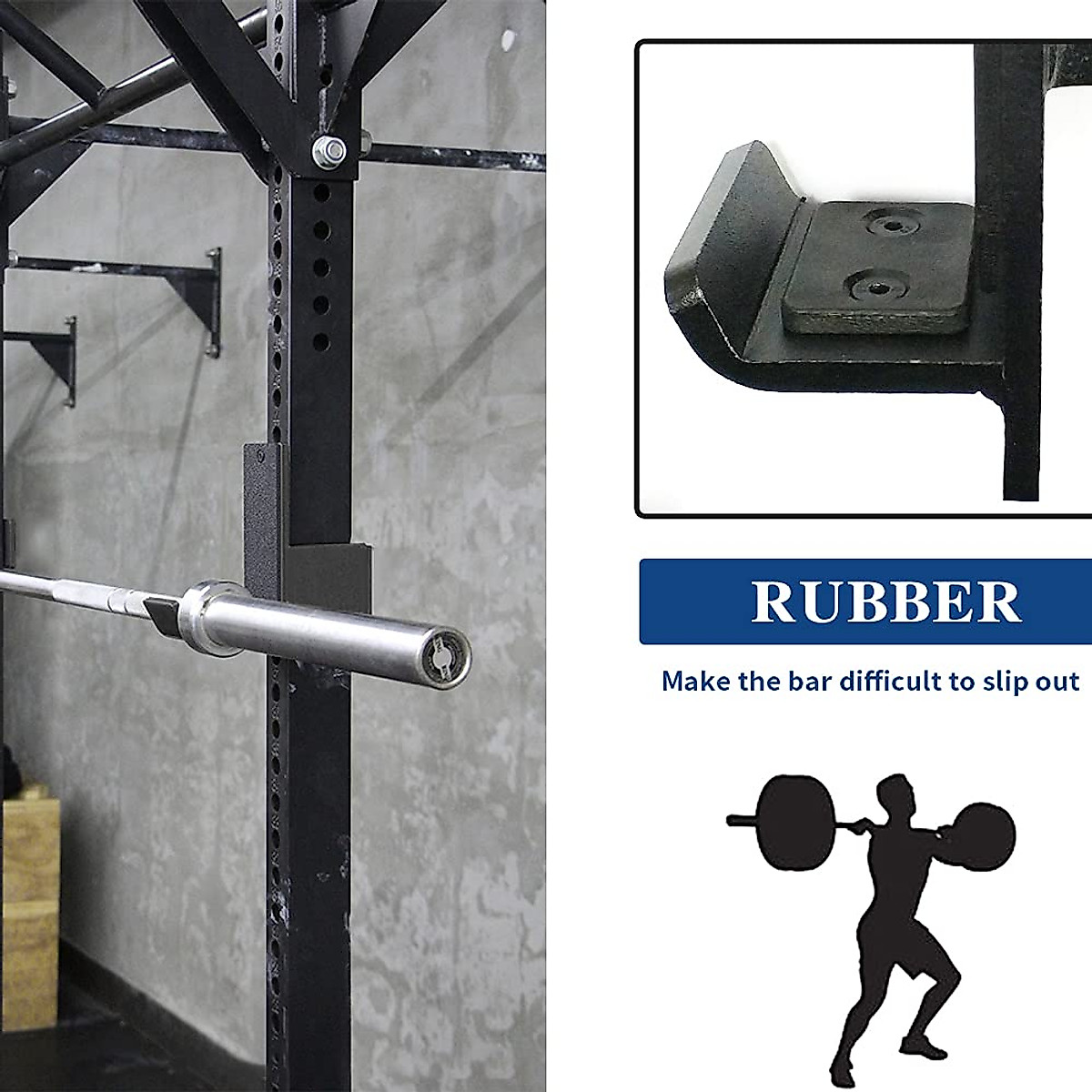 Power Rack Attachment Steel J Hooks for Power Racks fit 3x3 inches Square Tube with 1 inch Hole Power Cages Capacity of 800lb (Pair)