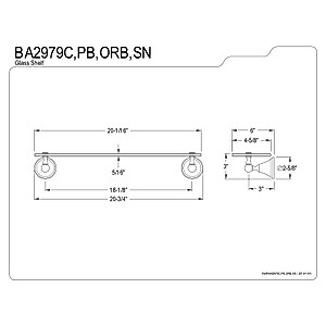 Kingston Brass BA2979SN Governor Glass Shelf, 20-3/4" Length, Brushed Nickel