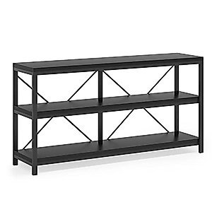 Sofa Table, 3 Tiers Console Table TV Console Narrow Long Sofa Table TV Stand with Storage Shelves for Hallyway, Entryway, Living Room, 55 Inches (Black)