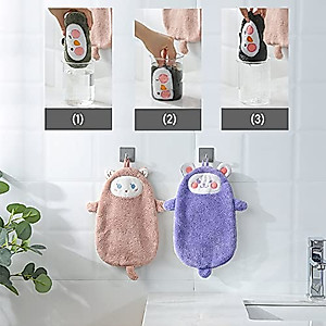 CHOOSE HOME 4 Pack Hanging Hand Towel Children Cartoon Towels Soft Coral Velvet Absorbent Dishcloth Ultra Absorbent Fast Drying Hang Towel for Kitchen Bathroom