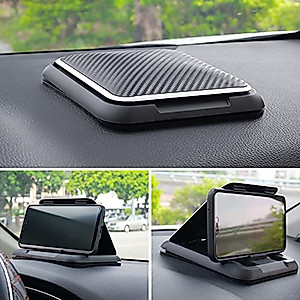 Car Phone Holder Mount, Silicone Carbon Fiber Pattern Car Phone Mount for Automotive Dashboard, Universal for iPhone Pro Max SE XS XR Plus, Samsung Galaxy & All Cellphones