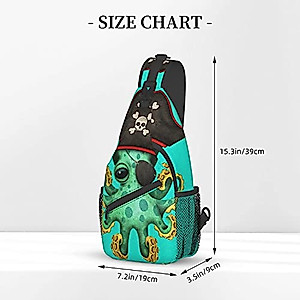 Stylish Chest Sling Bag Cute Green Baby Octopus Pirate,Crossbody Shoulder Backpack Adjustable Chest Bag Lightweight Hiking Casual Daypack for Men Women Outdoor Sports Biking Climbing Shopping