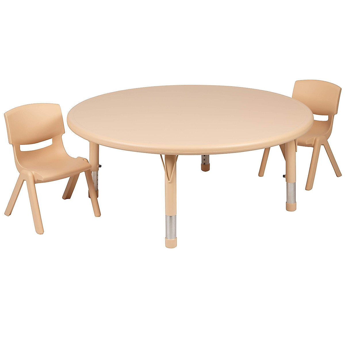EMMA + OLIVER 45" Round Natural Plastic Height Adjustable Activity Table Set with 2 Chairs