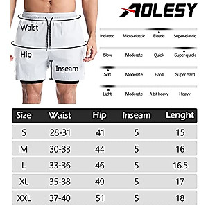 Aolesy Men’s 2 in 1 Running Shorts 5 Inch Workout Gym Athletic Shorts for Men Quick Dry Lightweight Training Shorts with Pockets White